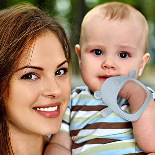 Socub Baby Teether Toy for Infants 3+ Months, Silicone Never Drop Silicone Mitten Teething Toy for Soothing Sore Gums, Baby Chew Toys for Sucking Needs, BPA Free, Dusty Blue
