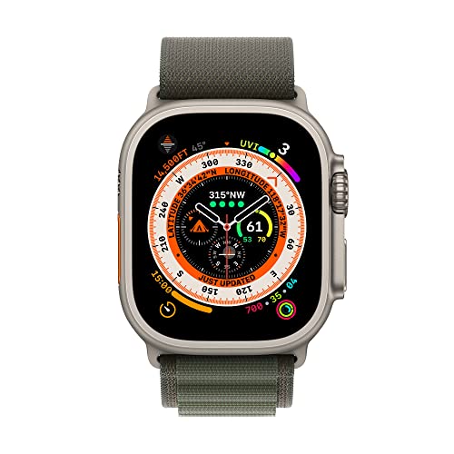 Apple Watch Ultra [GPS + Cellular 49mm] Smart Watch w/Rugged Titanium Case & Green Alpine Loop Large. Fitness Tracker, Precision GPS, Action Button, Extra-Long Battery Life, Brighter Retina Display