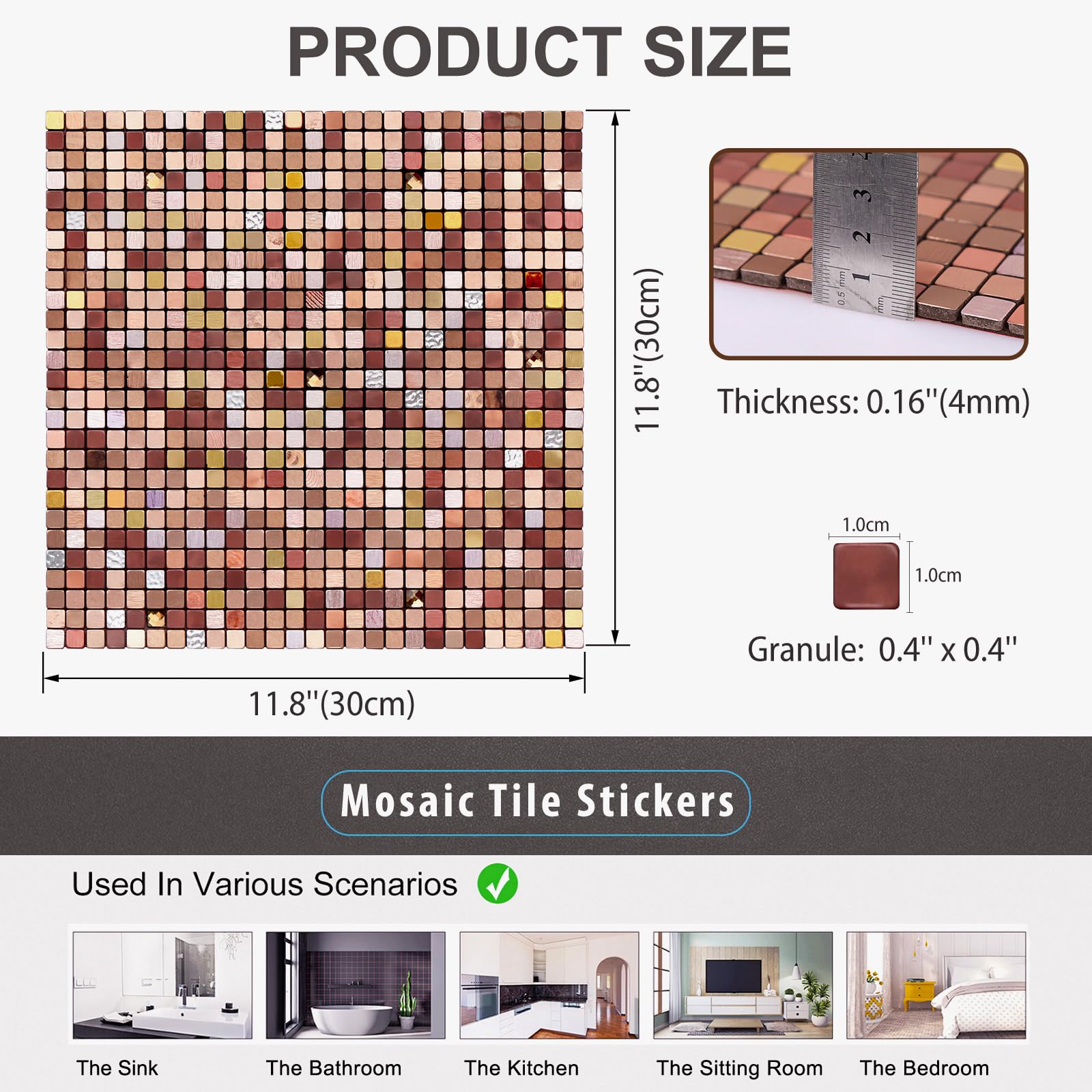 HomeyMosaic 10-Sheet Peel and Stick Backsplash Tile Stick on Kitchen Bathroom Fireplace Plaid Glass in Gradient Copper