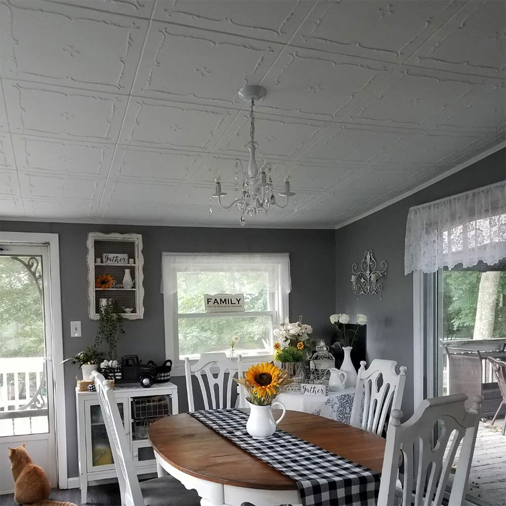 A La Maison Ceilings R05 Spring Buds Foam Glue-up Ceiling Tile (21.6 sq. ft./Case), Pack of 8, White Washed Copper