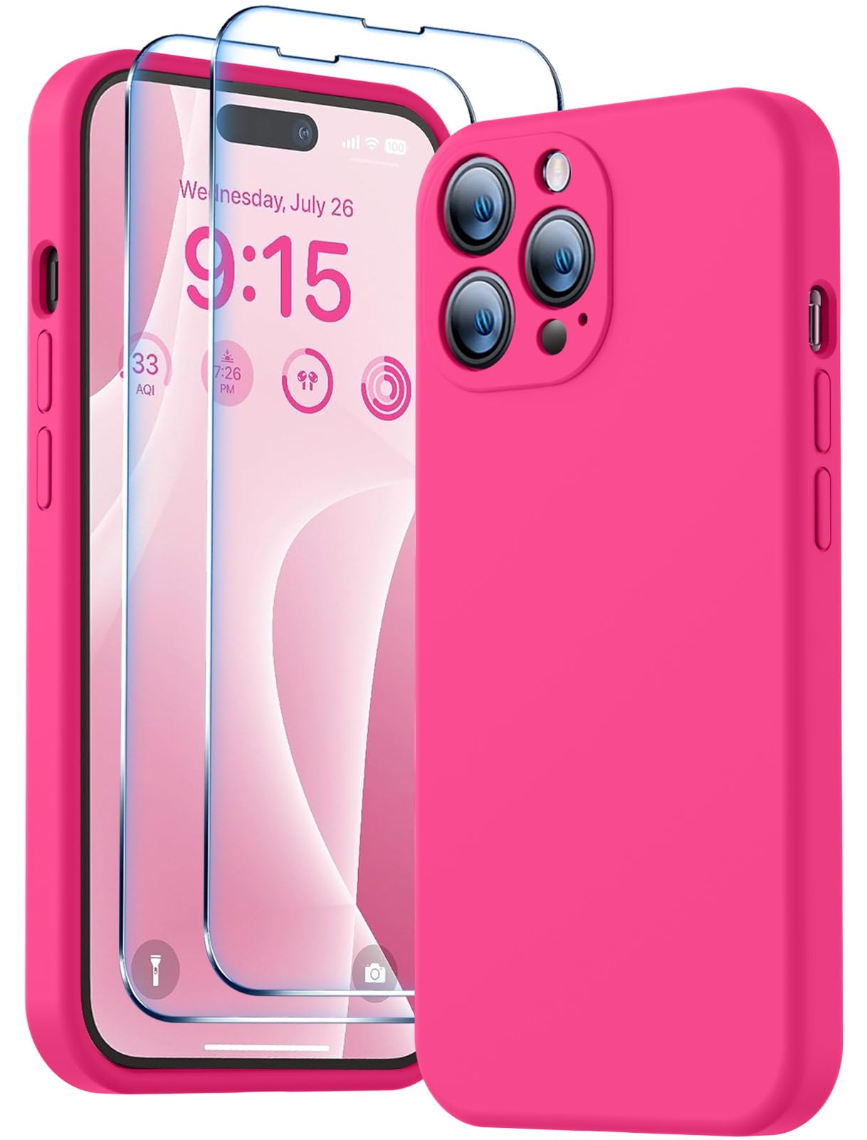 BossKiss Compatible with iPhone 14 Pro Max Case, Silicone Upgraded [Camera Protection] [2 Pcs 9H Screen Protector], Soft Anti-Scratch Microfiber Lining, 6.7 inch, Hot Pink