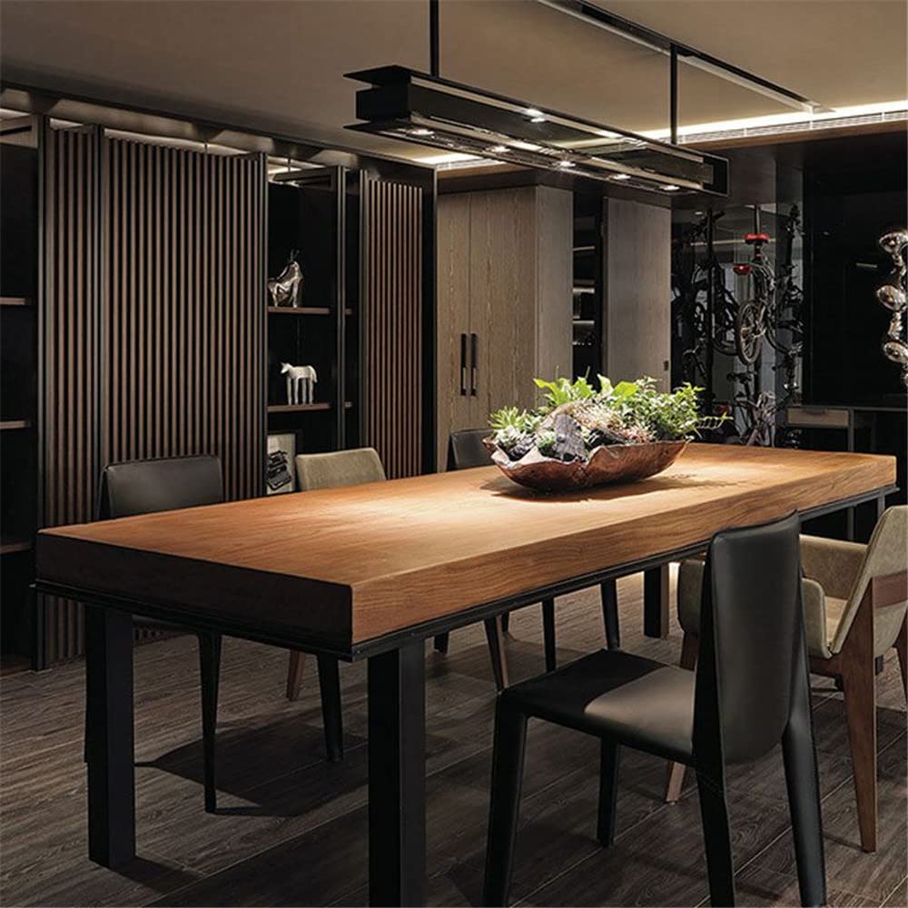 NIUYAO Solid Wood Dining Table, Industrial Wood Rectangle Dining Table Pine Tabletop Furniture with 4 Black Metal Legs Pedestal in for Dining Room Kitchen -79" L x 31.5" W x 29.5" H