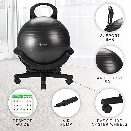 Gaiam Ultimate Balance Ball Chair with Swivel Base - Premium Exercise Stability Yoga Ball Ergonomic Chair for Home and Office Desk - Air Pump, Exercise Guide