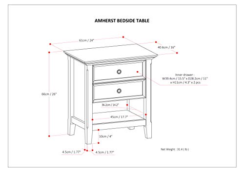 SIMPLIHOME Amherst SOLID WOOD 24 Inch Wide Traditional Bedside Nightstand Table in Black, For the Living Room and Bedroom