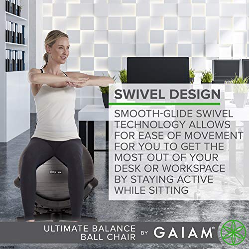 Gaiam Ultimate Balance Ball Chair with Swivel Base - Premium Exercise Stability Yoga Ball Ergonomic Chair for Home and Office Desk - Air Pump, Exercise Guide