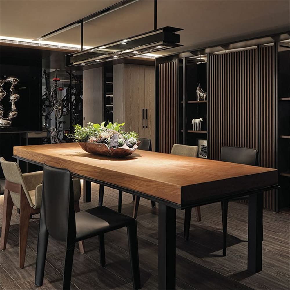 NIUYAO Solid Wood Dining Table, Industrial Wood Rectangle Dining Table Pine Tabletop Furniture with 4 Black Metal Legs Pedestal in for Dining Room Kitchen -79" L x 31.5" W x 29.5" H