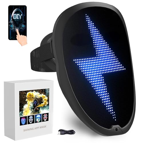 MEGOO Led Mask with Bluetooth Programmable,Ultra-light-thin Led Digital Light Up Face Mask for Halloween Rave Masquerade