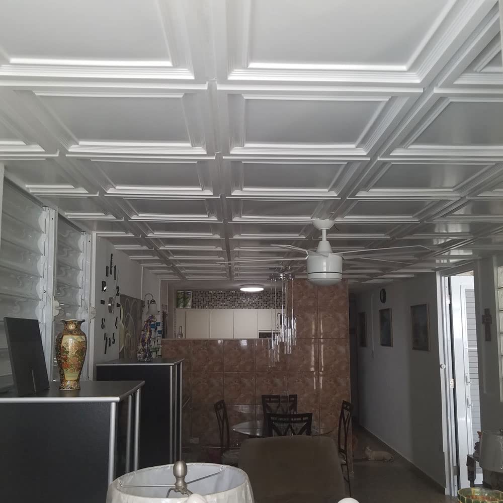 From Plain To Beautiful In Hours 233 Galleria PVC 2' x 2' Glue-up or Lay-in Ceiling Tile (Covers / 40 sq.ft), White Matte, 10 Piece