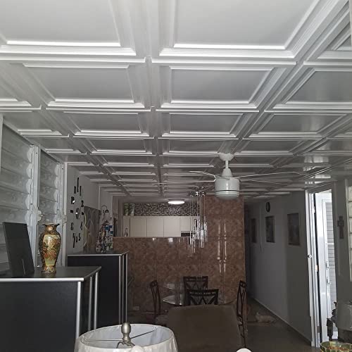 From Plain To Beautiful In Hours 233 Galleria PVC 2' x 4' Glue-up or Lay-in Ceiling Tile (Covers / 80 sq.ft), White Matte, 10 Piece