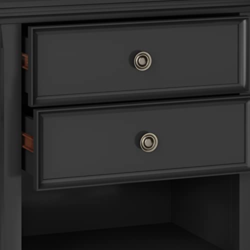 SIMPLIHOME Amherst SOLID WOOD 24 Inch Wide Traditional Bedside Nightstand Table in Black, For the Living Room and Bedroom