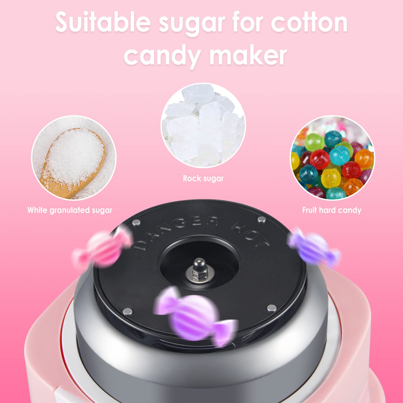 Jahy2Tech Cotton Candy Machine Portable Cotton Candy Makers for Kids Birthday Family Party Christmas Gift with 10 Sticks&1 Spoon Pink