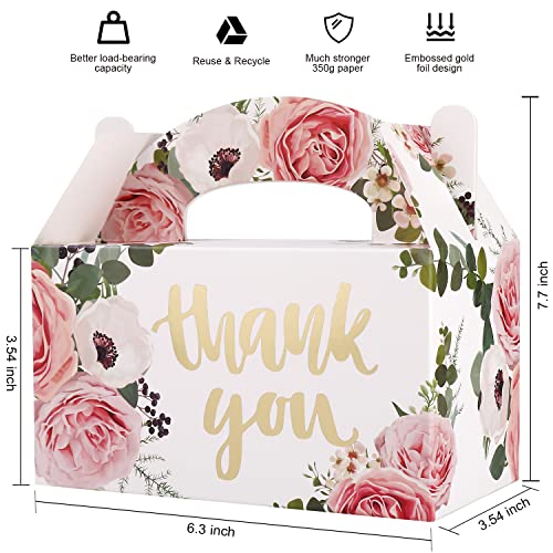 SOSFKIM Gable Treat Boxes Large 24 Pack - Floral Party Favor Boxes Bulk Embossed Foil 6.3x 3.5x 3.5in - Goodie Gable Boxes for Baby Shower, Wedding, Birthday