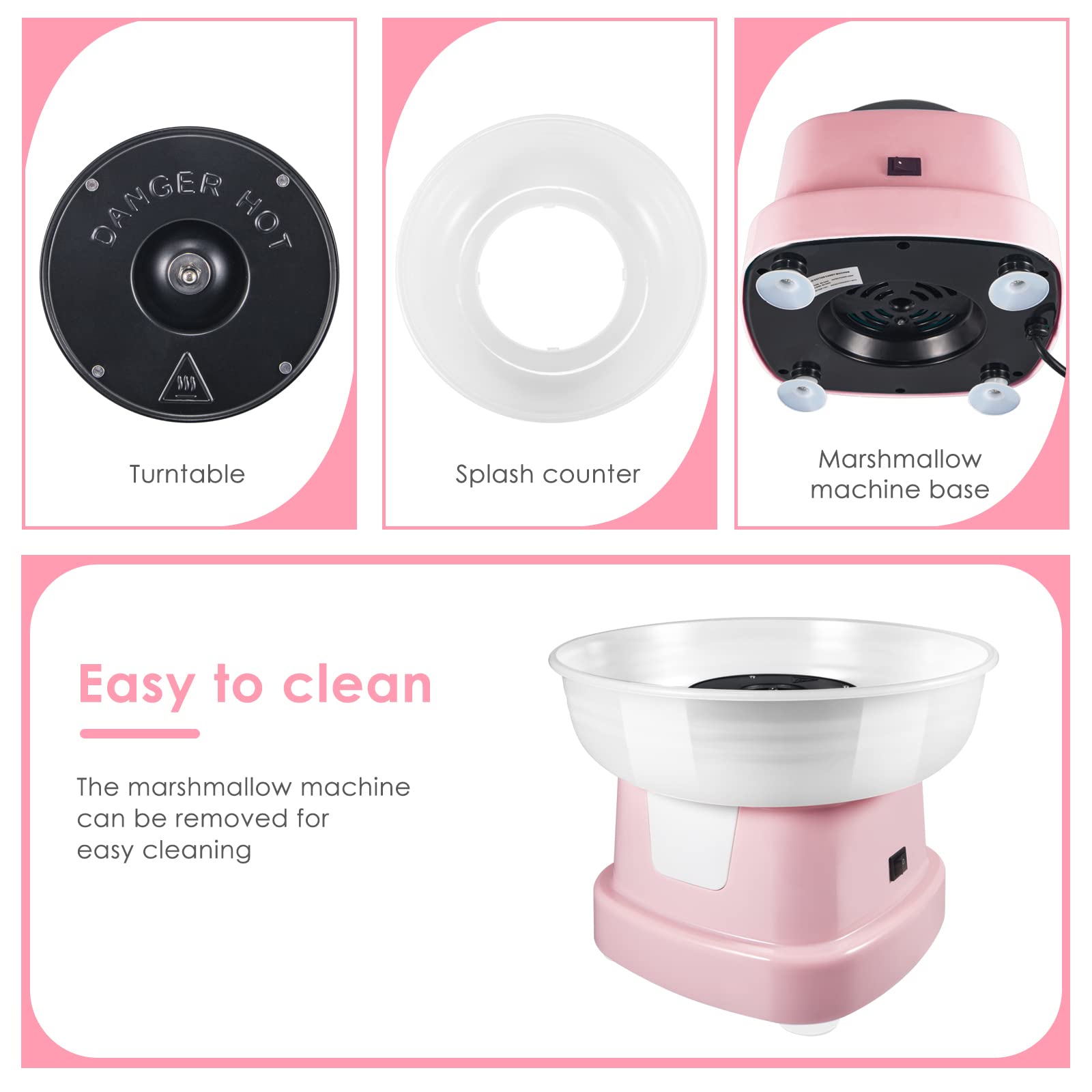 Jahy2Tech Cotton Candy Machine Portable Cotton Candy Makers for Kids Birthday Family Party Christmas Gift with 10 Sticks&1 Spoon Pink