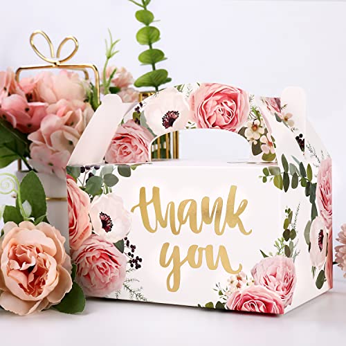 SOSFKIM Gable Treat Boxes Large 24 Pack - Floral Party Favor Boxes Bulk Embossed Foil 6.3x 3.5x 3.5in - Goodie Gable Boxes for Baby Shower, Wedding, Birthday
