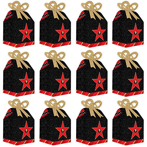 Big Dot of Happiness Red Carpet Hollywood - Square Favor Gift Boxes - Movie Night Party Bow Boxes - Set of 12