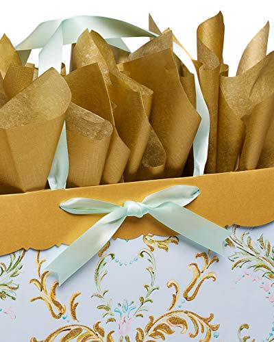 Papyrus 18" Jumbo Gift Bag with Tissue Paper (White and Gold) for Weddings, Birthdays, Bridal Showers, 50th Anniversary and All Occasions (1 Bag, 4-Sheets)