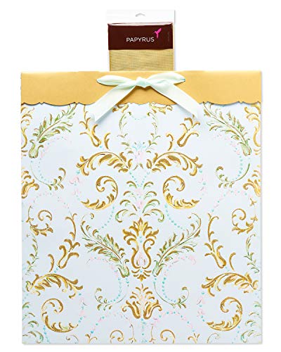 Papyrus 18" Jumbo Gift Bag with Tissue Paper (White and Gold) for Weddings, Birthdays, Bridal Showers, 50th Anniversary and All Occasions (1 Bag, 4-Sheets)