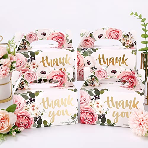 SOSFKIM Gable Treat Boxes Large 24 Pack - Floral Party Favor Boxes Bulk Embossed Foil 6.3x 3.5x 3.5in - Goodie Gable Boxes for Baby Shower, Wedding, Birthday