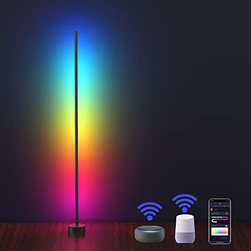 Miortior RGBICW Corner Floor Lamp Compatible with Alexa Voice Control, Smart Corner Lamp with Reactive Music Mode & Creative DIY Mode, Dimmable Modern Floor Lamp for Bedroom, Living Room, Gaming Room