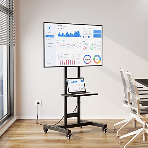 Greenstell TV Stand with Power Outlet, Mobile TV Cart on Wheels for 32-85 inch LED LCD Flat Curved Panel Screens TVs up to 132lbs, Height Adjustable Rolling TV Stand with AV Shelf, Max VESA 600x400mm
