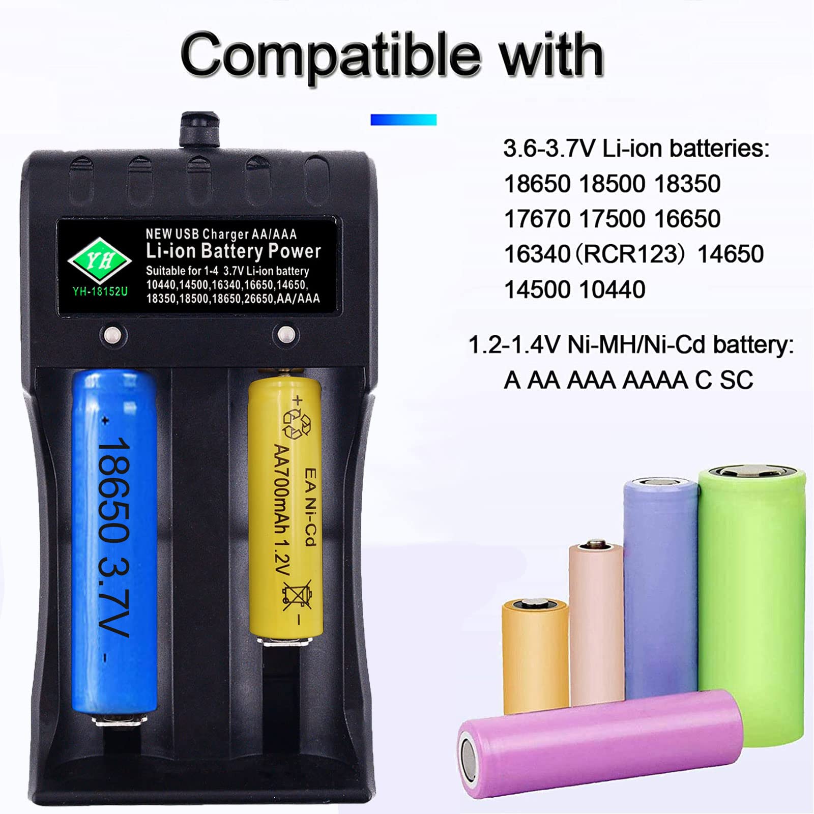 Swanlake Universal 18650 Lithium Battery Charger for 3.7V Li-ion & 1.2V Ni-MH A AA AAA Rechargeable Batteries