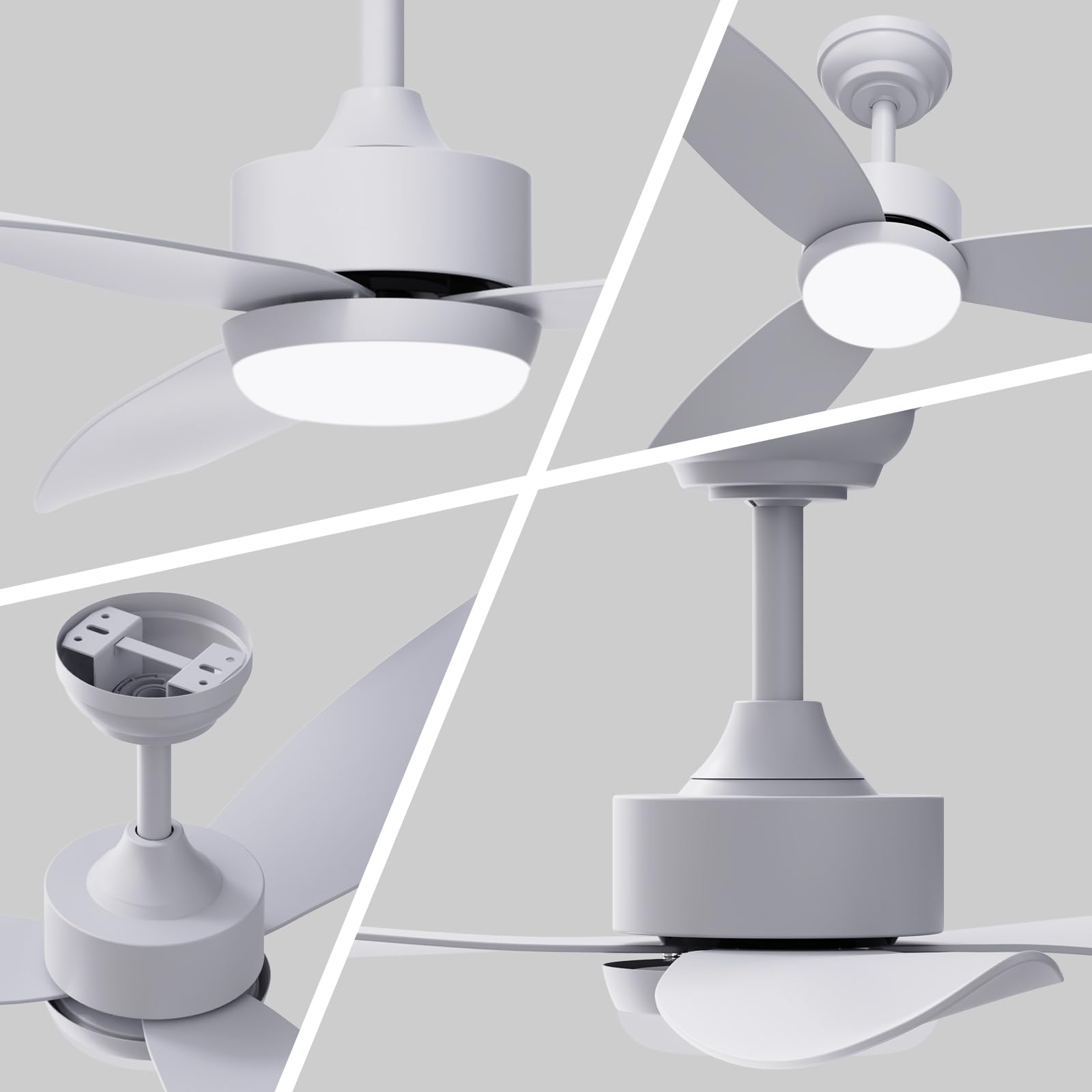 raccroc Ceiling Fans with Lights,52'' Ceiling Fan with Remote Control, 6 Speeds Indoor Outdoor Ceiling Fans with 22W 3CCT Dimmable LED Light, Noiseless DC Motor & 3 Reversible Blades White
