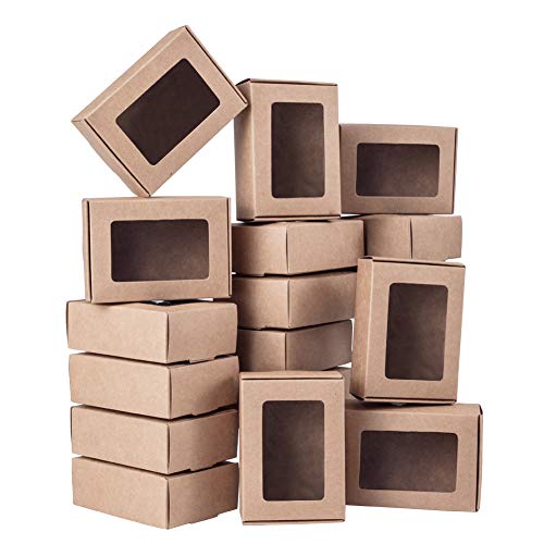 BENECREAT 30Pack 3.3x2.3x1.1 Rectangle Brown Kraft Paper Boxes with Clear Window for Valentine's Day, Wedding Party Favor Treats, Bakery and Jewelry Packaging