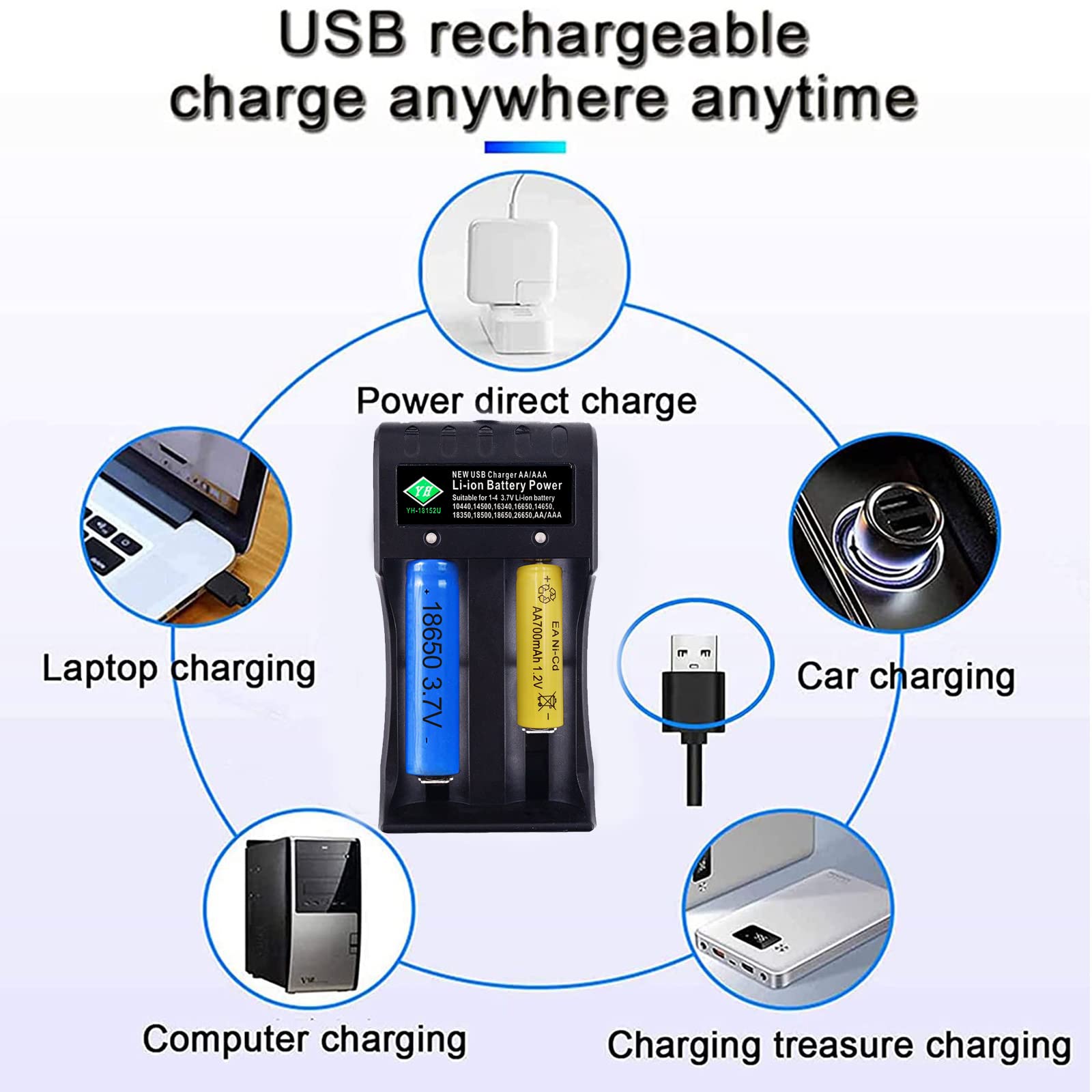 Swanlake Universal 18650 Lithium Battery Charger for 3.7V Li-ion & 1.2V Ni-MH A AA AAA Rechargeable Batteries