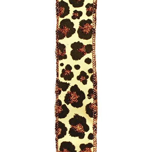Homeford Flocked Cheetah Print Satin Wired Ribbon, 1-1/2-Inch, 10-Yard - Brown/Rust