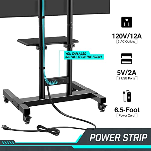 Greenstell TV Stand with Power Outlet, Mobile TV Cart on Wheels for 32-85 inch LED LCD Flat Curved Panel Screens TVs up to 132lbs, Height Adjustable Rolling TV Stand with AV Shelf, Max VESA 600x400mm