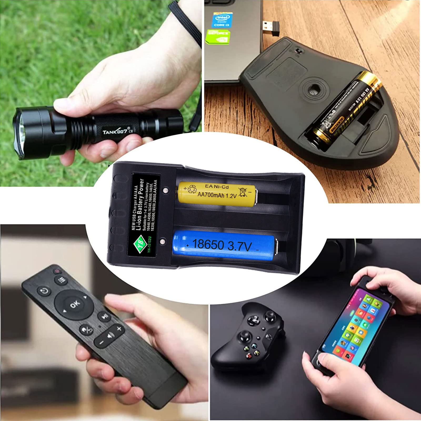 Swanlake Universal 18650 Lithium Battery Charger for 3.7V Li-ion & 1.2V Ni-MH A AA AAA Rechargeable Batteries