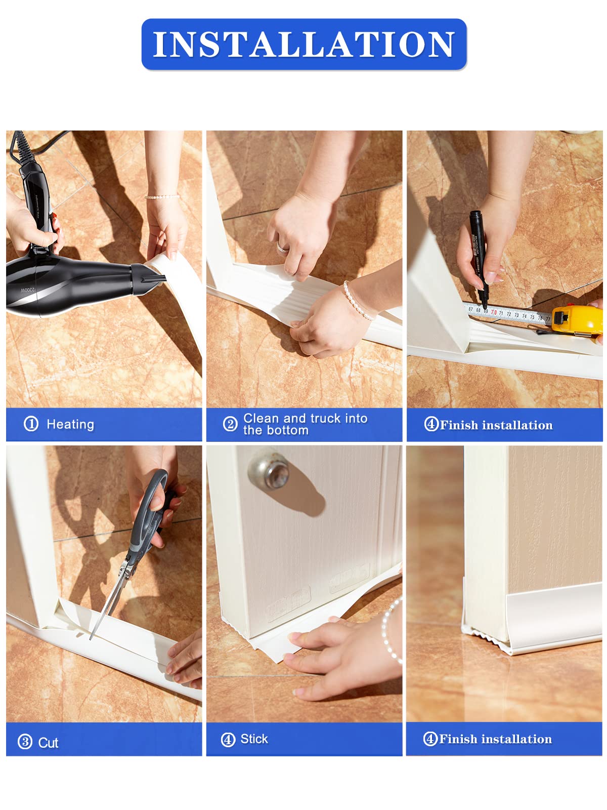 Door Draft Stopper for Bottom,Seam Seal Strip PVC Cuttable for Bottom, Under Door Sealers Gap Filler 39” Length for Block Wind, Light, Dust, and Noise Brown