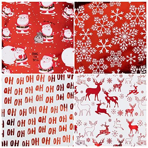 RUSPEPA Christmas Wrapping Paper-Red and White Paper with a Metallic foil Shine-Christmas Elements Collection-4 Roll-30Inch X 10Feet Per Roll