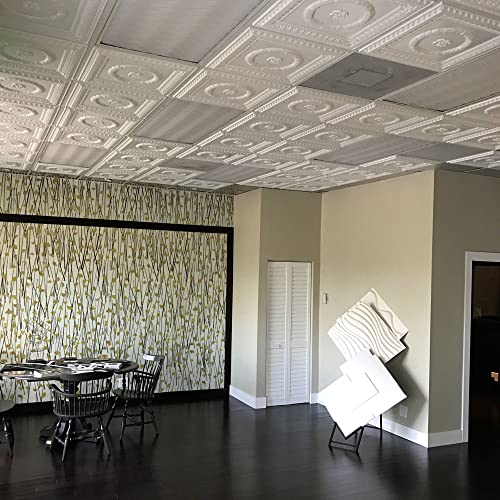 From Plain To Beautiful In Hours 210 Laurel Wreath PVC 2' x 2' Lay-in or Glue-up Ceiling Tile, Mocha, 10 Piece
