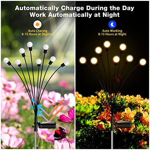 KNHUOS 8LED Solar Garden Lights, Solar Swaying Light, Sway by Wind, Solar Firefly Lights Outdoor Waterproof Landscape Decoration Lights, Yard, Pathway, Parties, Camping, Warm White(4 Pack)