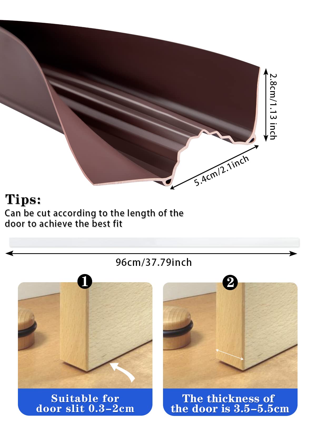 Door Draft Stopper for Bottom,Seam Seal Strip PVC Cuttable for Bottom, Under Door Sealers Gap Filler 39” Length for Block Wind, Light, Dust, and Noise Brown