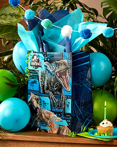 American Greetings 13" Large Birthday Gift Bag with Tissue Paper, Jurassic World (1 Bag, 6-Sheets)
