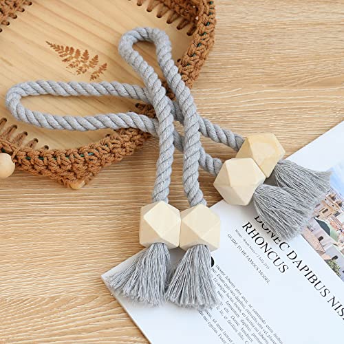 OCIOLI 2 Pack Strong Magnetic Curtain Tiebacks Curtain Holdbacks Outdoor Curtain Tiebacks Cotton Hand Woven Tie Backs Drapery Holdbacks Curtain Ties for Drapes (Grey, 2)