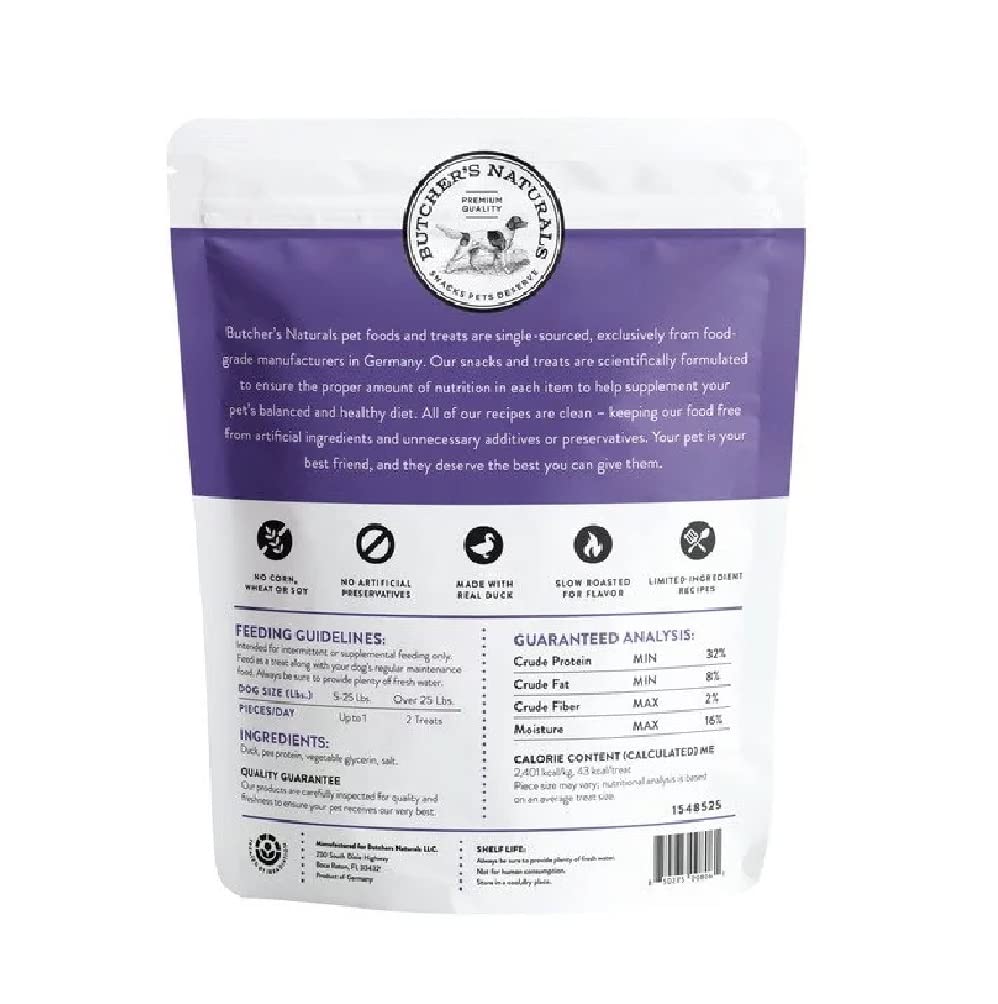 Butcher's Naturals Dog Treat Real Duck Slow Roasted Small Batch Contains 75% Meat No Corn No Soy (40 OZ)