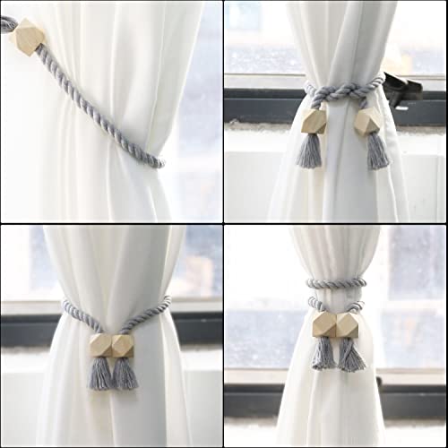 OCIOLI 2 Pack Strong Magnetic Curtain Tiebacks Curtain Holdbacks Outdoor Curtain Tiebacks Cotton Hand Woven Tie Backs Drapery Holdbacks Curtain Ties for Drapes (Grey, 2)