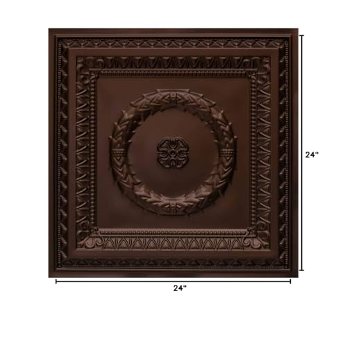 From Plain To Beautiful In Hours 210 Laurel Wreath PVC 2' x 2' Lay-in or Glue-up Ceiling Tile, Mocha, 10 Piece