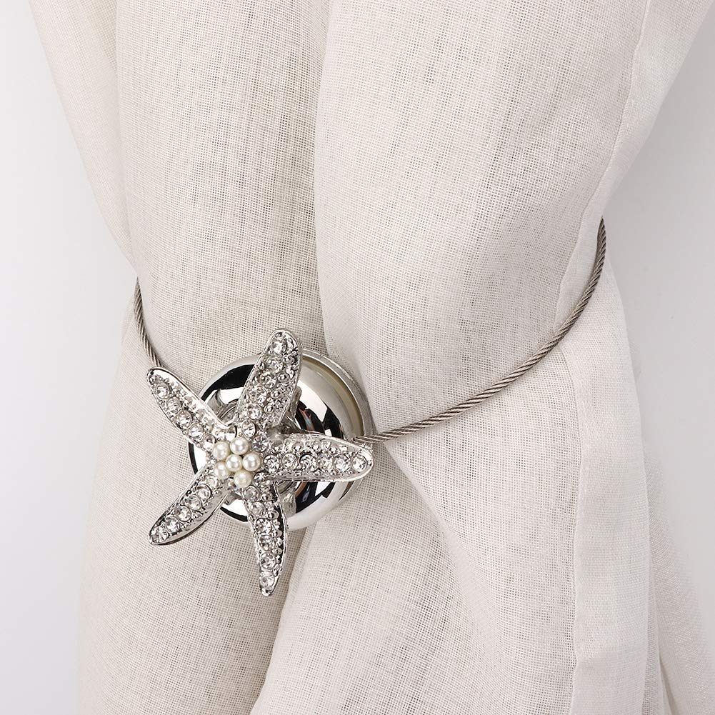 Natudeco Curtain Tiebacks, Rhinestone Curtain Buckle Magnetic Curtain Holdbacks Drape Tie Backs Alloy Curtain Holder Window Drapry Decor for Sheer and Blackout Curtain