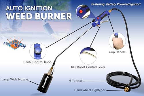 Flame King Propane Torch Kit Heavy Duty Weed Burner, 340,000 BTU with Battery Operated Igniter (Self Igniting), with 6 ft Hose Regulator Assembly