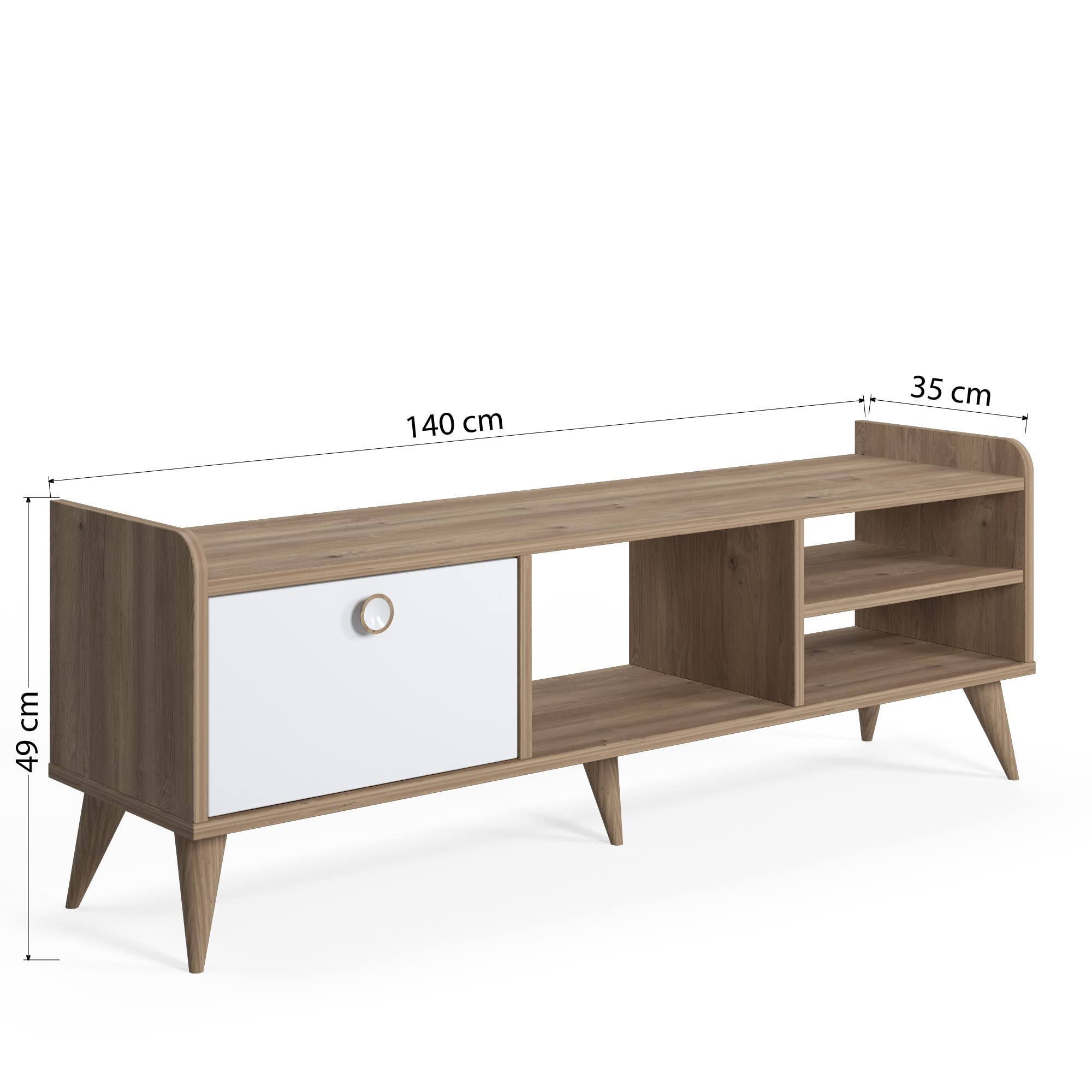 Ruumstore Vena TV Stand 55'', with 1 Flip Door and 3 Shelves, TV Stand for Media, Natural Oak Colour