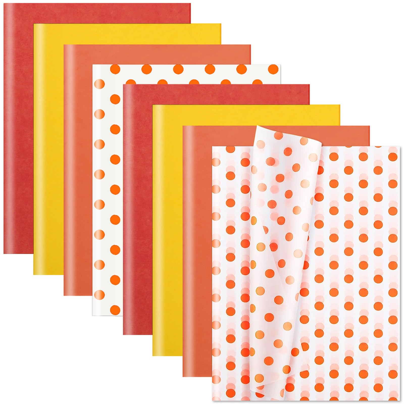 100 Sheets Orange Brown Tissue Paper Autumn Pumpkin Maple Leaves Wrapping Paper Assorted Colors Paper for DIY Harvest Birthday Wedding Party Crafts,13.8 x 19.7" (Orange Polka Dot Series)