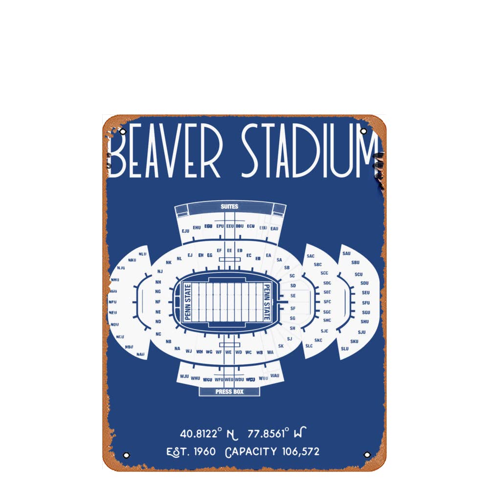 Penn State Beaver Stadium Print-Poster Vintage Tin Sign 8X12 inches,Metal Sign Retro Art Wall Decor for Home Cafes Office Store Karaoke Pubs Club Sign Gift Plaque.