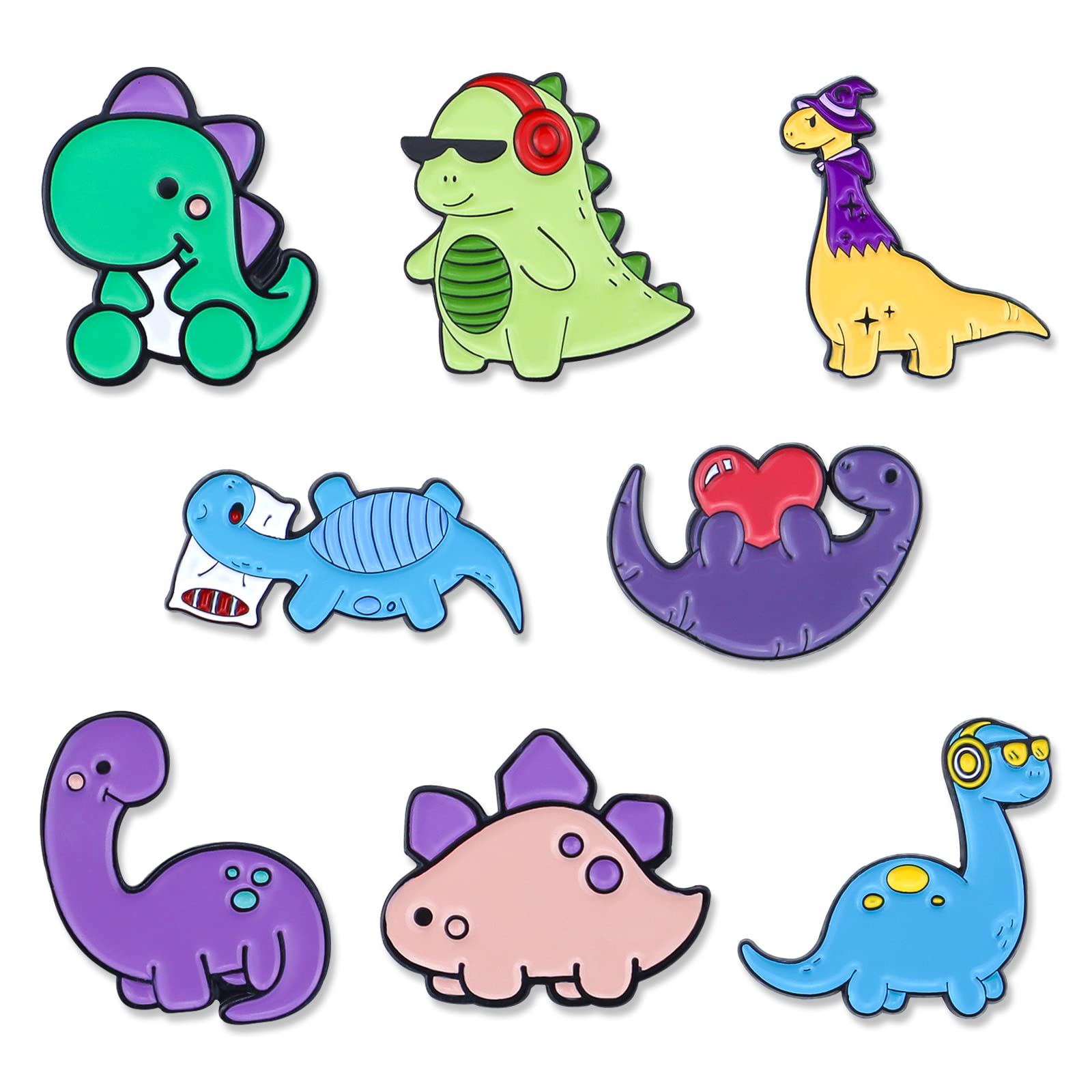 Cute Dinosaur Enamel Lapel Pin Set, LEEFONE 8 PCS Cartoon Animal Brooch Pin, Novelty Animal Pattern Badges Brooch Pins for Clothing Bags Jackets Accessories Supplies DIY Crafts Women Men
