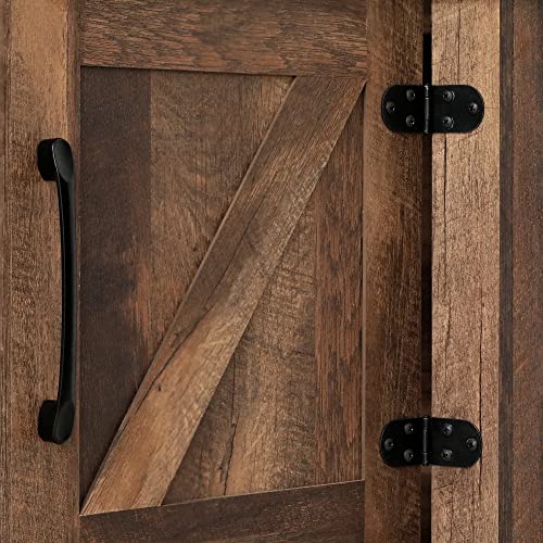 Furinno Jensen Farmhouse End Table with Barn Door for Bedroom, Living Room,Rustic Brown, pack of 1
