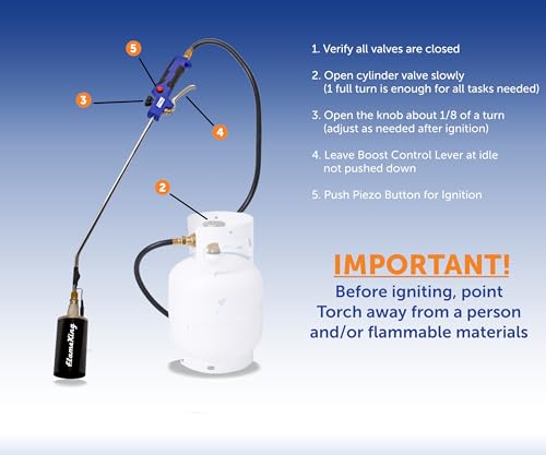 Flame King Propane Torch Kit Heavy Duty Weed Burner, 340,000 BTU with Battery Operated Igniter (Self Igniting), with 6 ft Hose Regulator Assembly