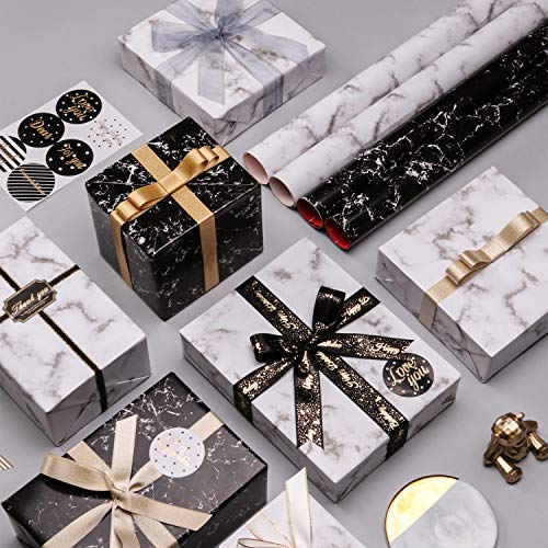 WRAPAHOLIC Wrapping Paper Roll - Marble Reversible for Birthday, Holiday, Wedding, Baby Shower - 4 Rolls - 30 inch X 120 inch Per Roll